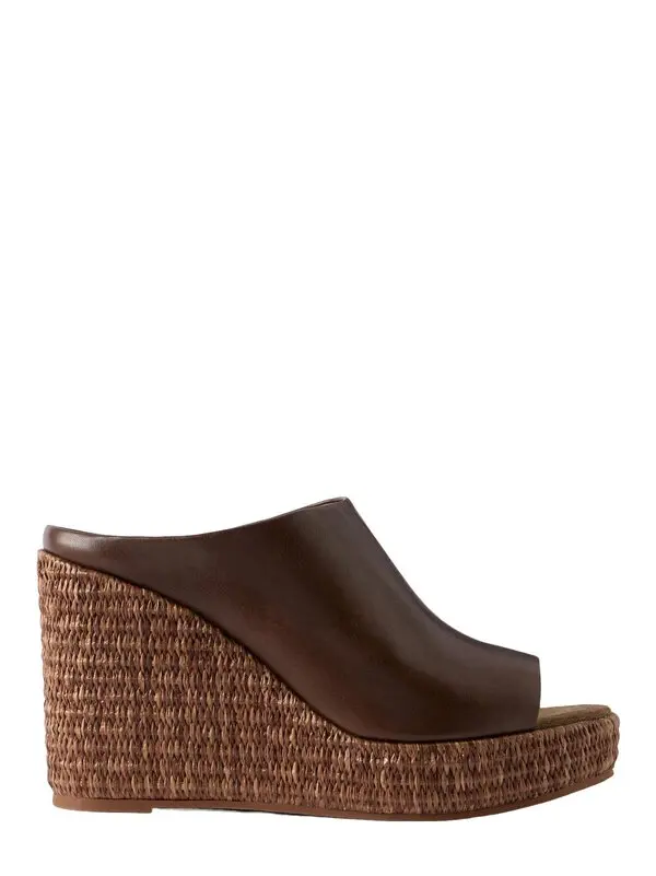 Brunello Cucinelli Leather Platform Wedge Espadrille Sandals - Brown