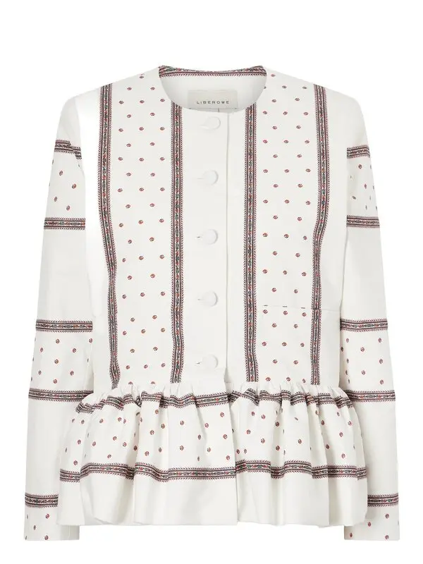 LIBEROWE Printed Peplum Cotton Jacket - White