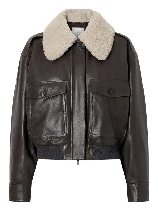 Brunello Cucinelli Shearling-trimmed Leather Bomber Jacket - Brown