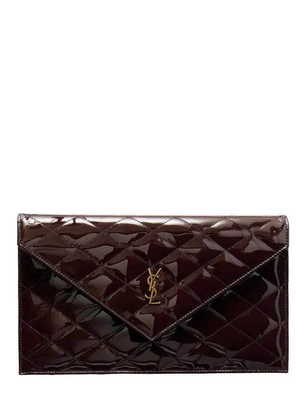 Saint Laurent Matelassé Patent Leather Clutch - Burgundy