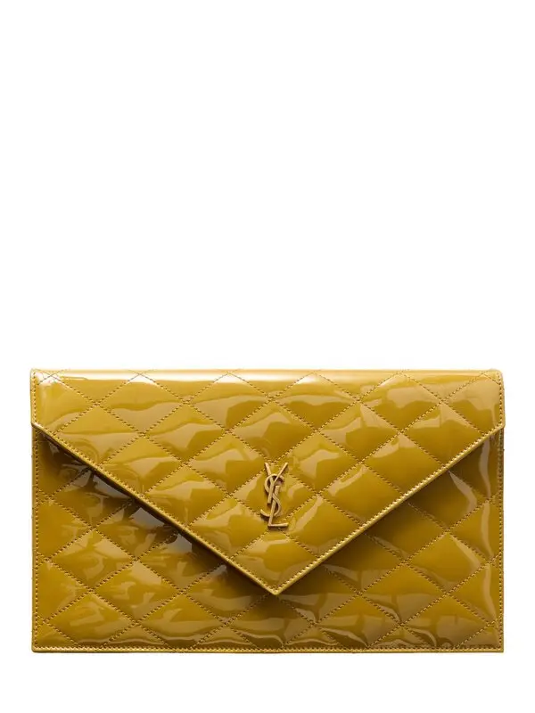 Saint Laurent Matelassé Patent-leather Clutch - Yellow