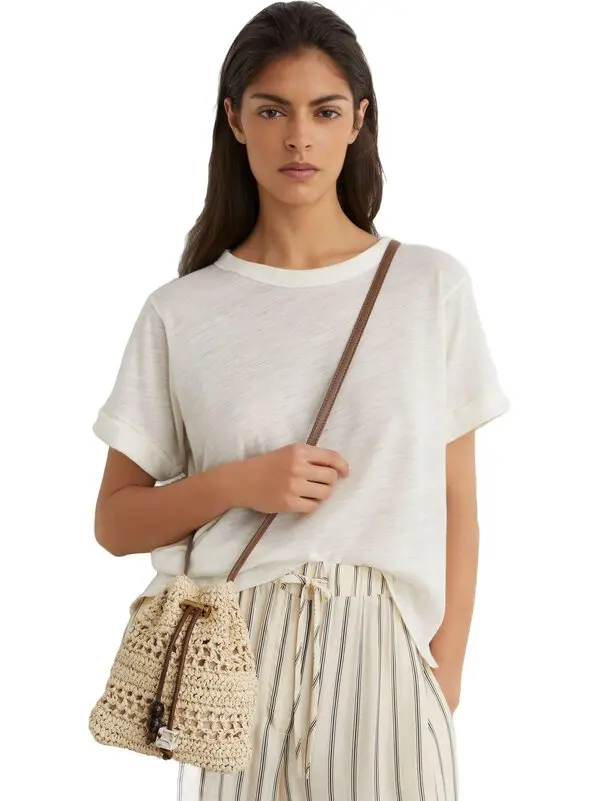 REISS Esme Raffia-effect Mini Crossbody Bag - Natural