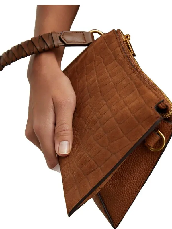 REISS Avery Embossed Suede And Leather Top-handle Bag - Tan