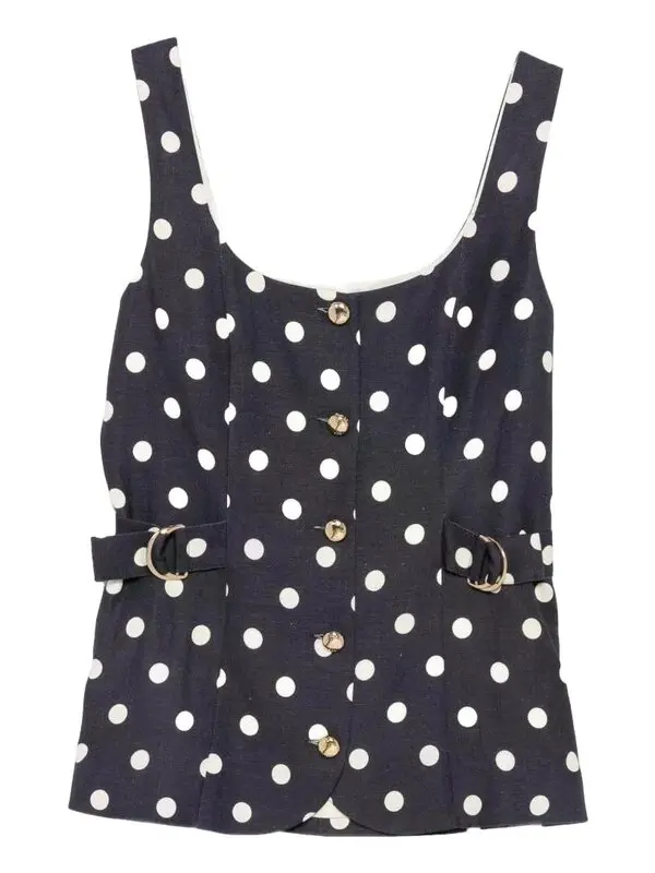 Maje Polka Dot Peplum Top With D-ring Buckles - Blue