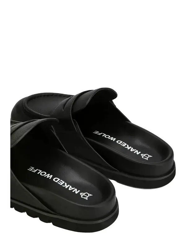 NAKED WOLFE Pebble-embossed Penny-strap Slides - Black