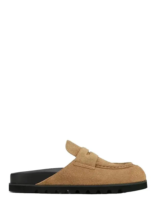 NAKED WOLFE Cord Suede Penny Strap Slides - Neutrals
