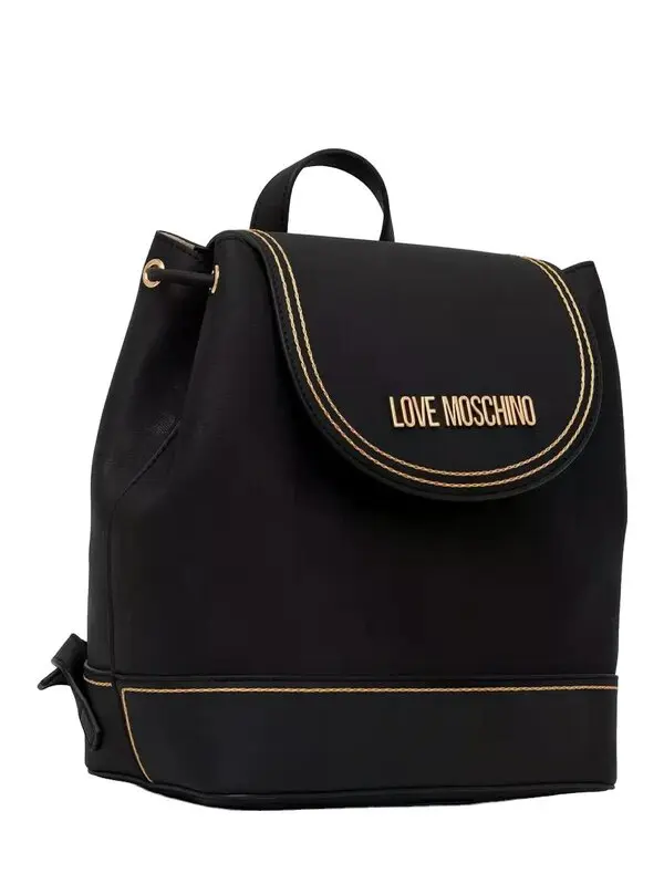 Moschino Logo Plaque Contrast Stitch Backpack - Black