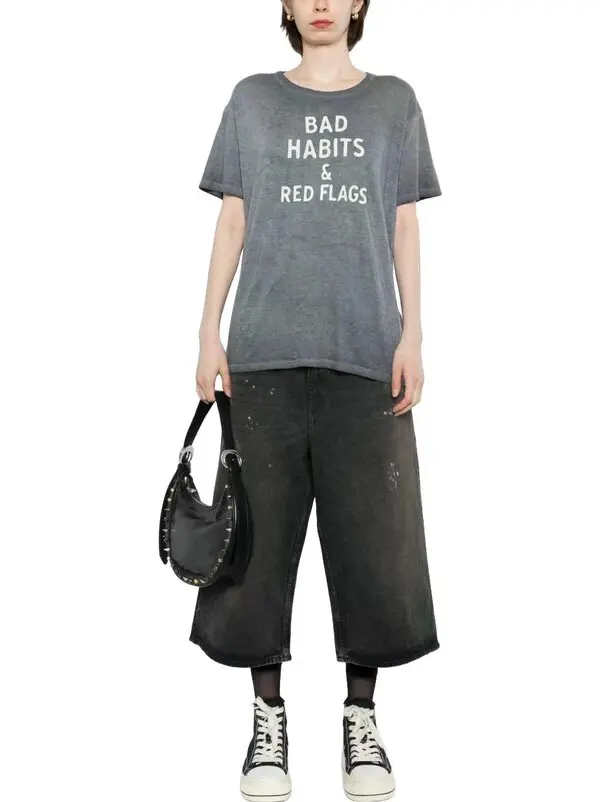 R13 Washed Effect Slogan Print T-shirt - Blue