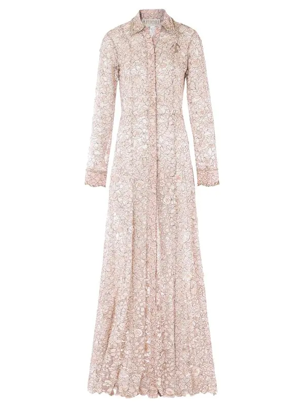 LA FUORI Lace Embellished Maxi Shirt Dress - Pink