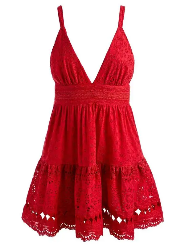 Alice + Olivia Broderie Anglaise Tie Dress - Red