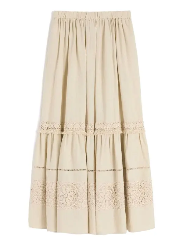 Max Mara Long Linen Fabric Skirt With Ruffle Hem - Sand