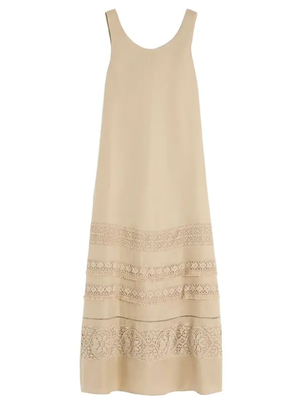 Max Mara Sleeveless Linen Maxi Dress With Trim Detail - Sand