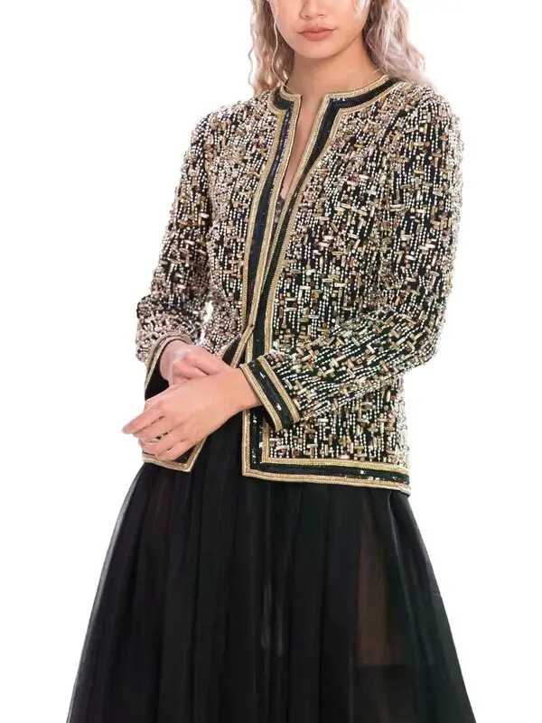 DINA MELWANI Crystal Embellished Bead-embroidered Jacket - Black