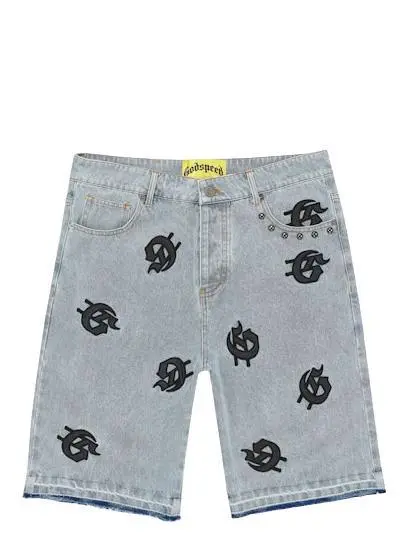 GODSPEED Graphic Embroidered Denim Shorts - Blue
