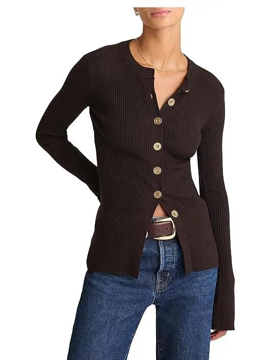 Madewell Merino Stretch Button Longline Aria Jack Sweater - Brown