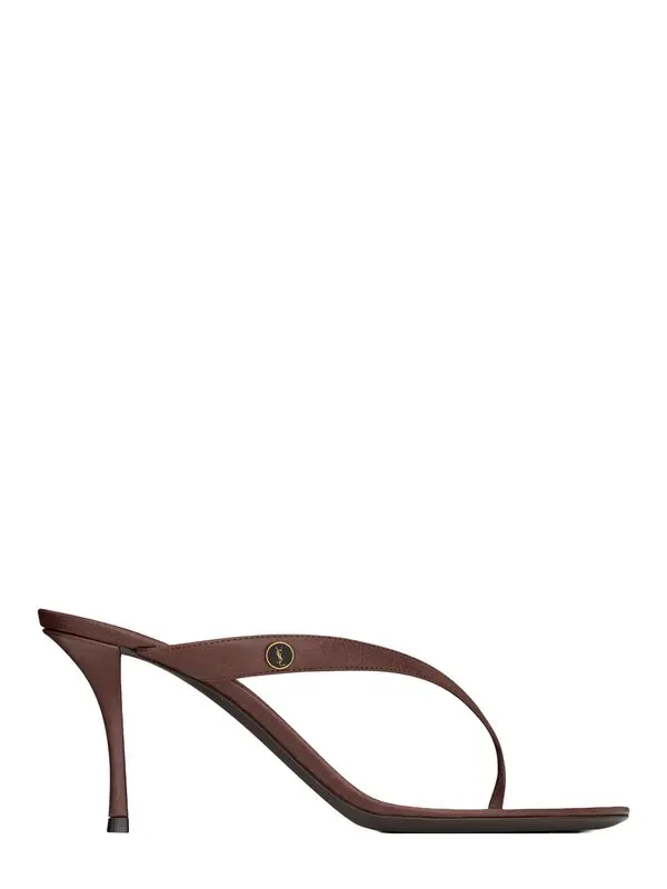Saint Laurent Sue Mules In Grained Leather - Brown
