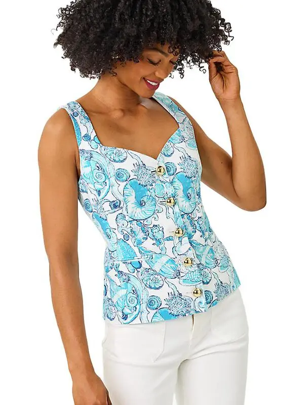 Lilly Pulitzer® Hellar Linen Vest - Resort White Shell Shine