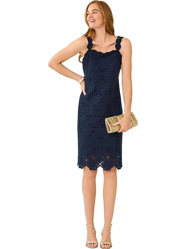 Lilly Pulitzer® Fabian Crochet Midi Dress - Low Tide Navy Rosebud Knit Crochet Panel