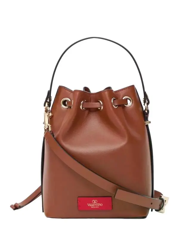 Valentino Garavani Vlogo Walk Bucket Bag In Calfskin - Brown
