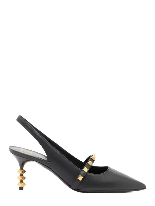 Valentino Garavani Rockstud Slingback Pumps With Sculptural Heel In Calfskin - Black
