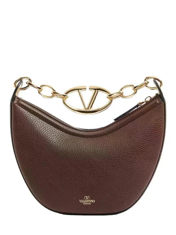 Valentino Garavani Mini Vlogo Moon Bag In Grainy Calfskin - Brown