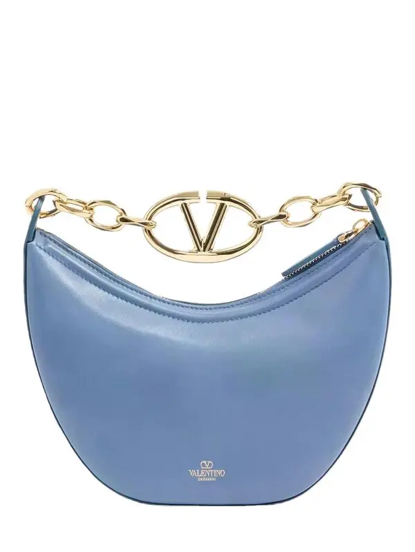 Valentino Garavani Mini Vlogo Moon Bag In Nappa Leather With Chain - Blue