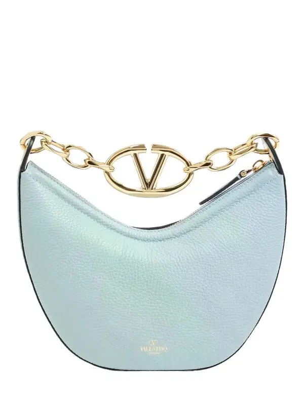Valentino Garavani Mini Vlogo Moon Bag In Grainy Calfskin With Chain - Blue