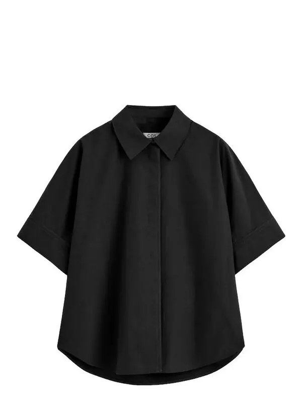 Cos Oversized Short-sleeved Cotton Poplin Shirt - Black