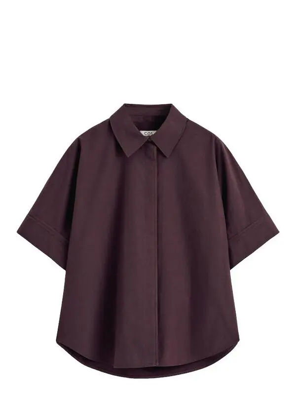 Cos Oversized Short-sleeved Cotton Poplin Shirt - Purple