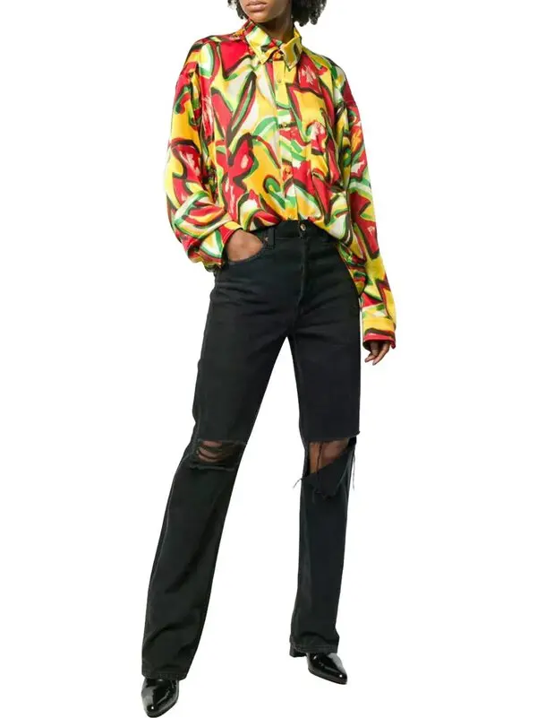Balenciaga Abstract Print Silk Scarf Blouse - Yellow