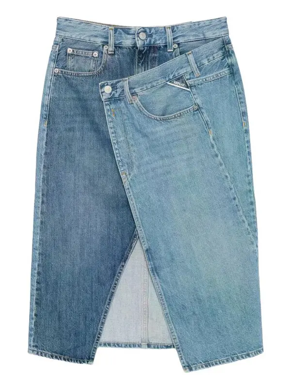 REPLAY Asymmetric Wrap Denim Skirt - Blue