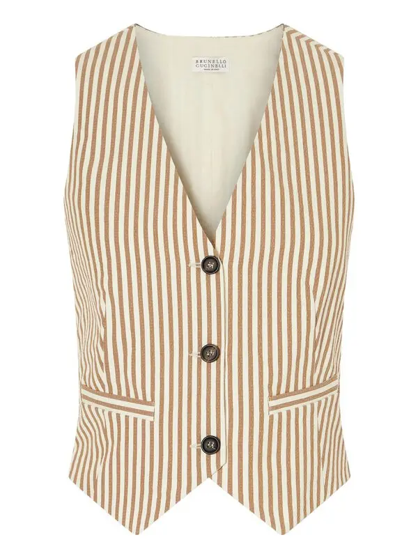 Brunello Cucinelli Striped Cotton-blend Seersucker Vest - Neutrals