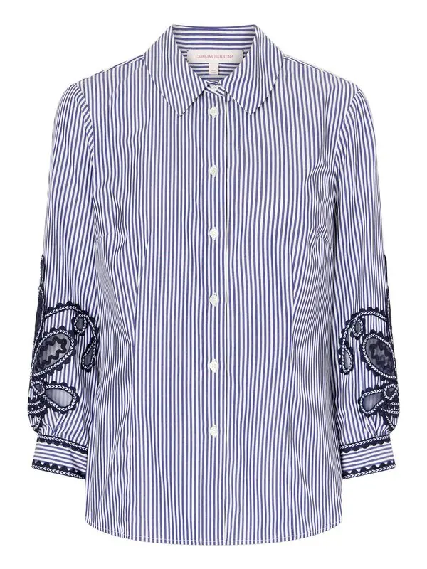 Carolina Herrera Embroidered Striped Cotton-poplin Shirt - Blue