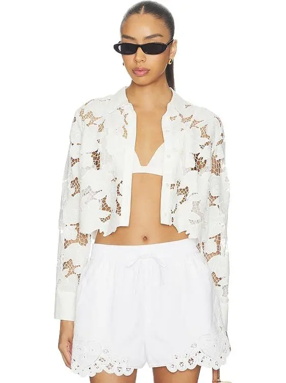 L'Agence Cropped Button Down Shirt - Ivory