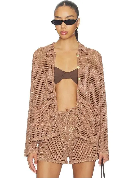 L'Agence Mariana Pointelle Knit Shirt - Hazelnut