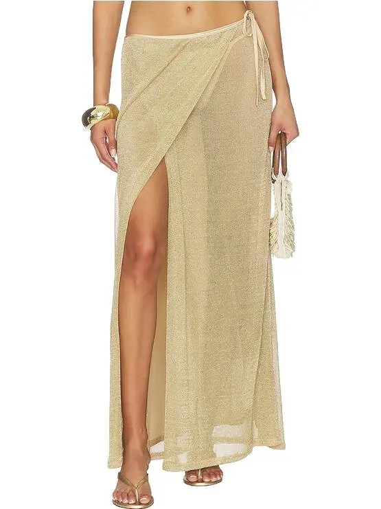 TIGER MIST Cyrene Tie Maxi Skirt Metallic Gold - Gold Shimmer