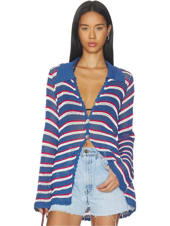Show Me Your Mumu Button Up Knit Cover-up - Montauk Stripe Crochet