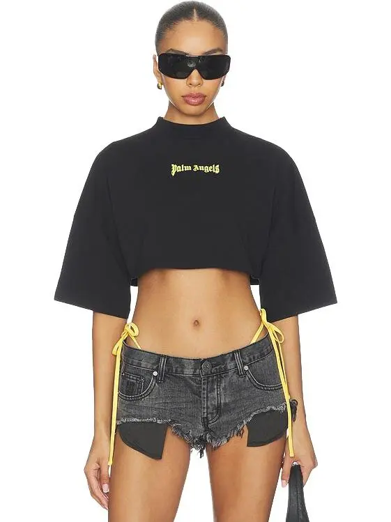 Palm Angels Outline Logo Cropped T-shirt - Black & Yellow