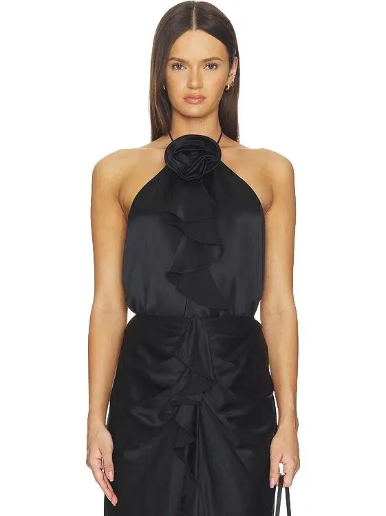 Cinq À Sept Hallie Halter Neck Ruffled Silk Top - Black