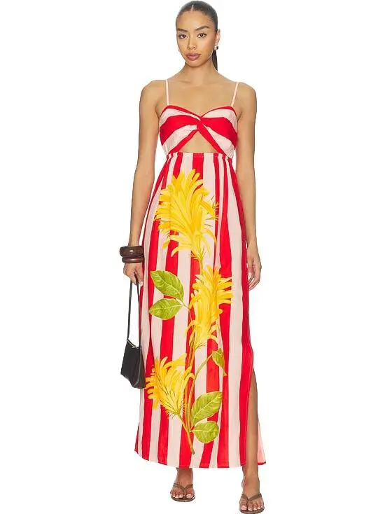 Verandah Twist Draped Maxi Dress - Blush And Vermillion Jacobina Stripes Pa