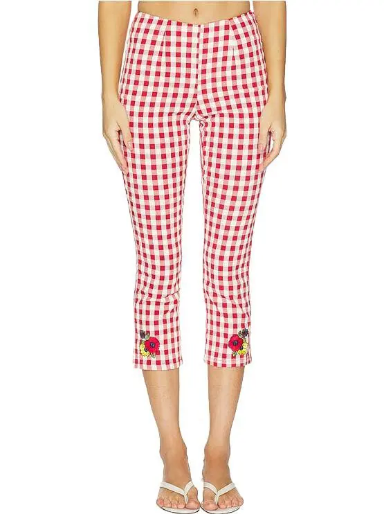LISA SAYS GAH Kristin Pant In Red Gingham With Floral Patchwork - Cherry