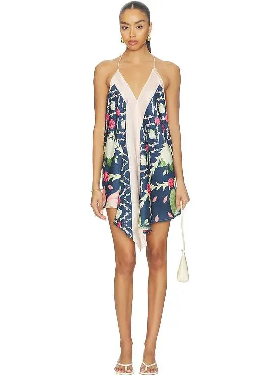 Verandah Handkerchief Mini Dress - Navy Lotus Scarf