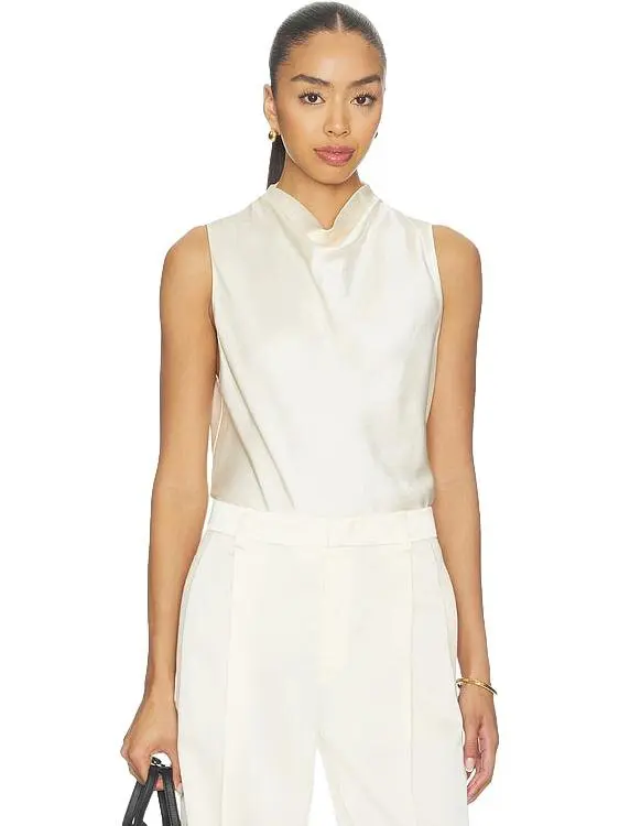 Vince Cropped Cowl Neck Top - Flax
