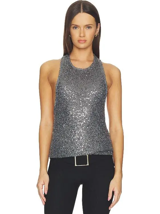 LOVERS AND FRIENDS Sequin Embellished Metallic Top - Gunmetal