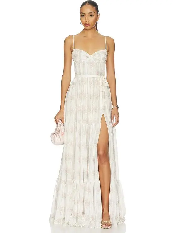V. CHAPMAN Gwen Maxi Dress With Floral Print - Vintage Victorian Stripe