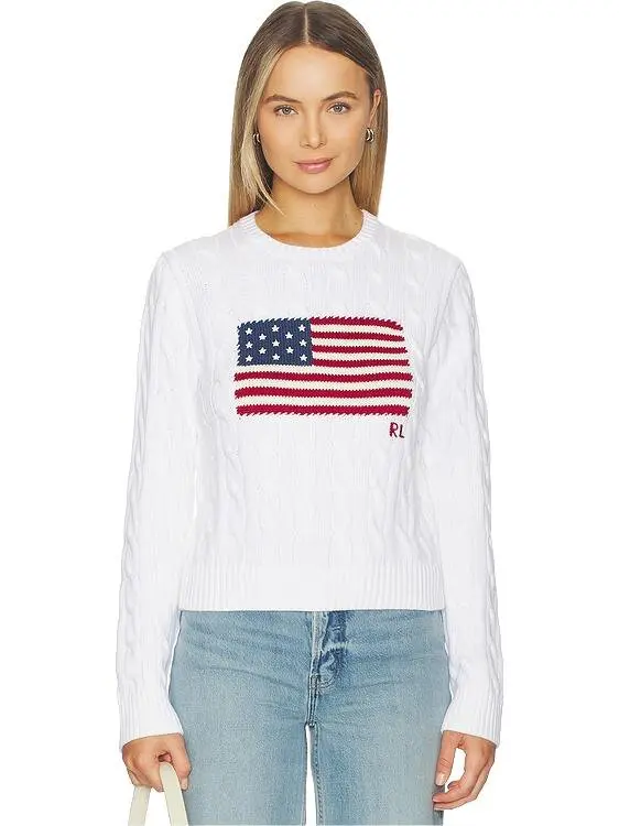 Polo Ralph Lauren Cotton Crewneck Pullover Sweater With Graphic Detail - Ceramic White