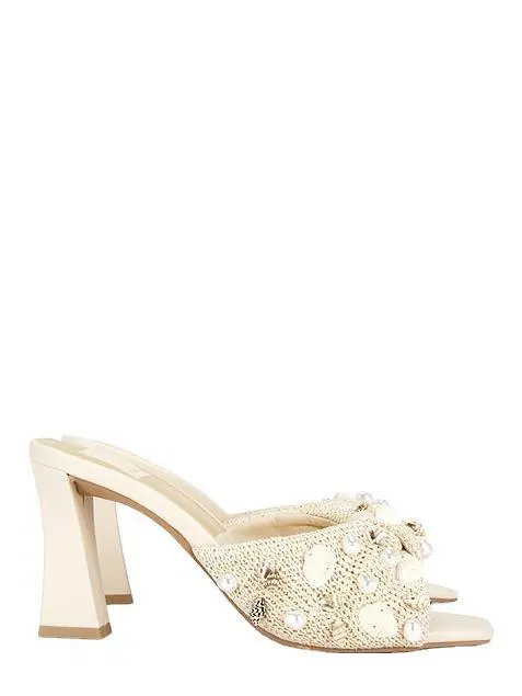 Dolce Vita Embellished Raffia Square Toe Heeled Sandals - Oatmeal