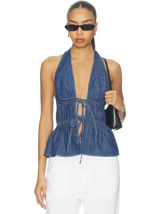 LOVERS AND FRIENDS Juni Halter Neck Top - Dark Wash Denim