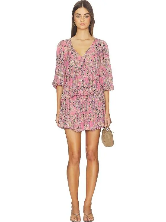Free People Printed Tiered Mini Dress - Pink Combo