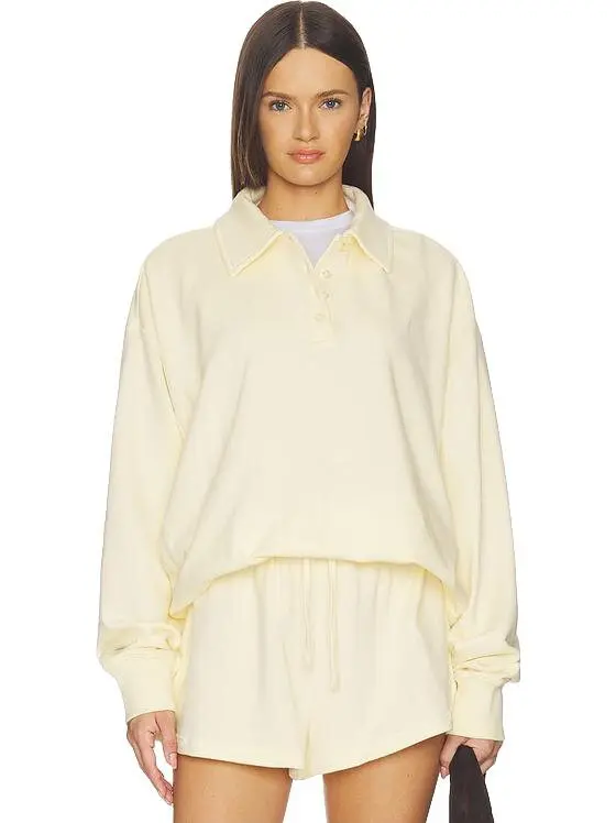 WeWoreWhat Henley Pull Over Sweatshirt - Pale Yellow